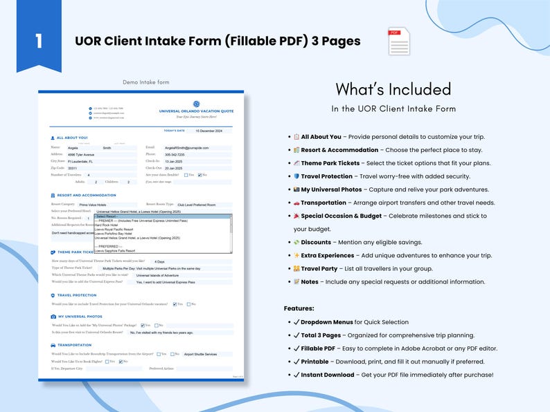 UOR Form Bundle – Intake Form (fillable PDF), Quote Template (editable ...