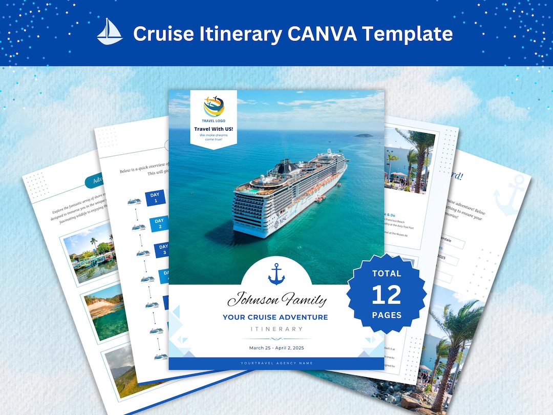 Cruise Itinerary Canva Template, Editable Travel Agent Cruise Planner ...