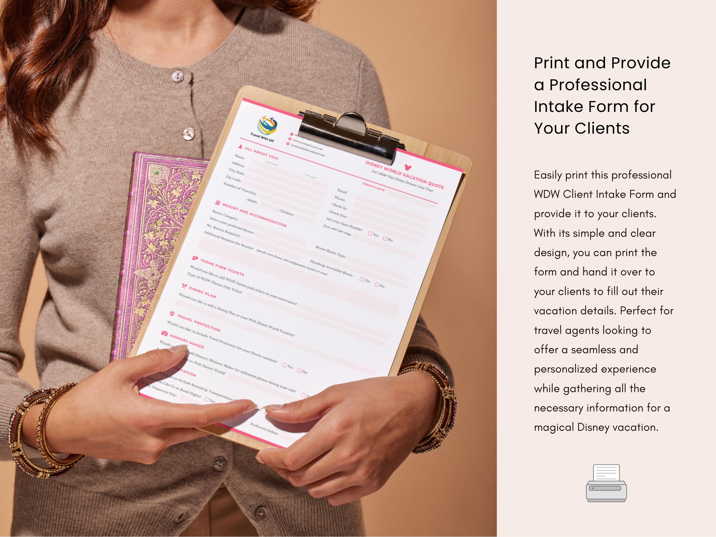 WDW Client Intake Form Fillable PDF Template for Travel Agents - 3 ...