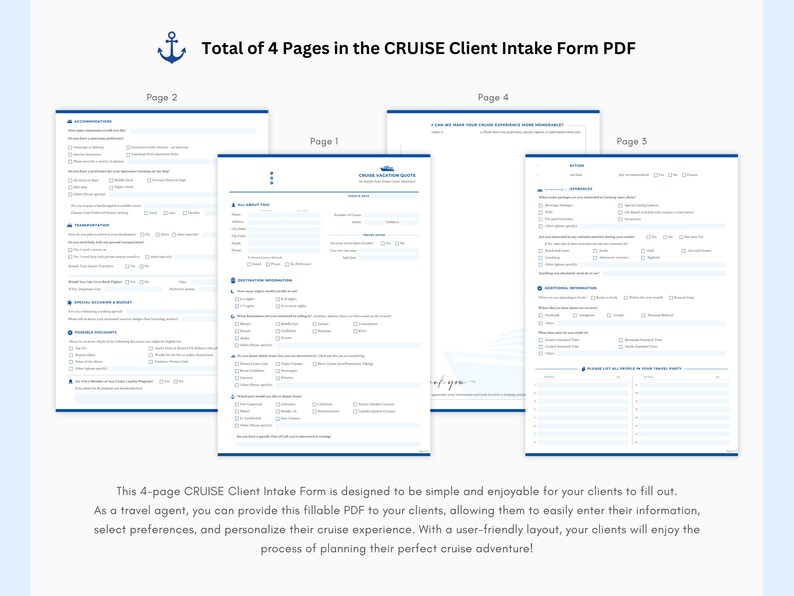 Cruise Client Intake Form Fillable PDF Template for Travel Agents – 4 ...