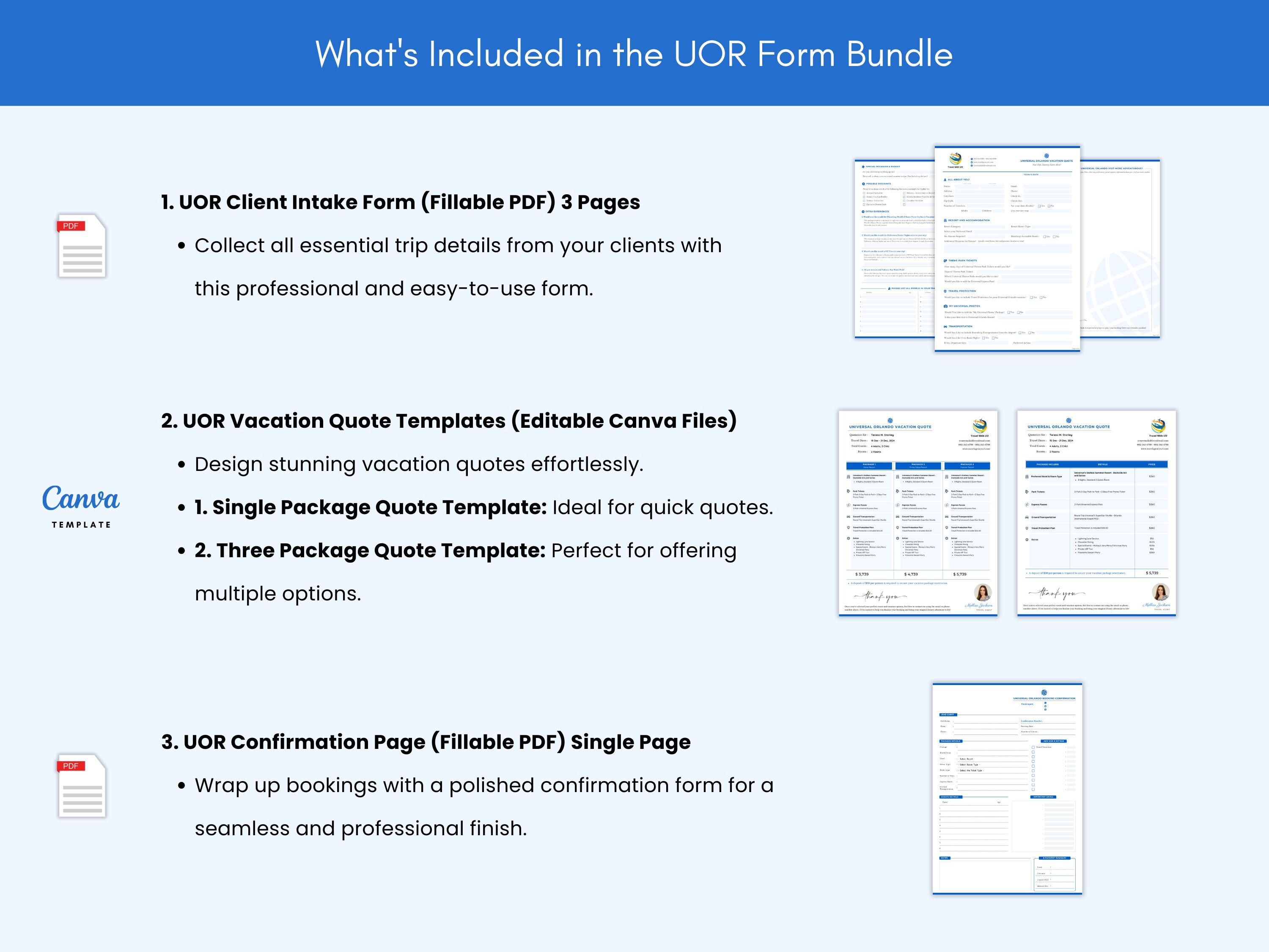 UOR Form Bundle – Intake Form (fillable PDF), Quote Template (editable ...