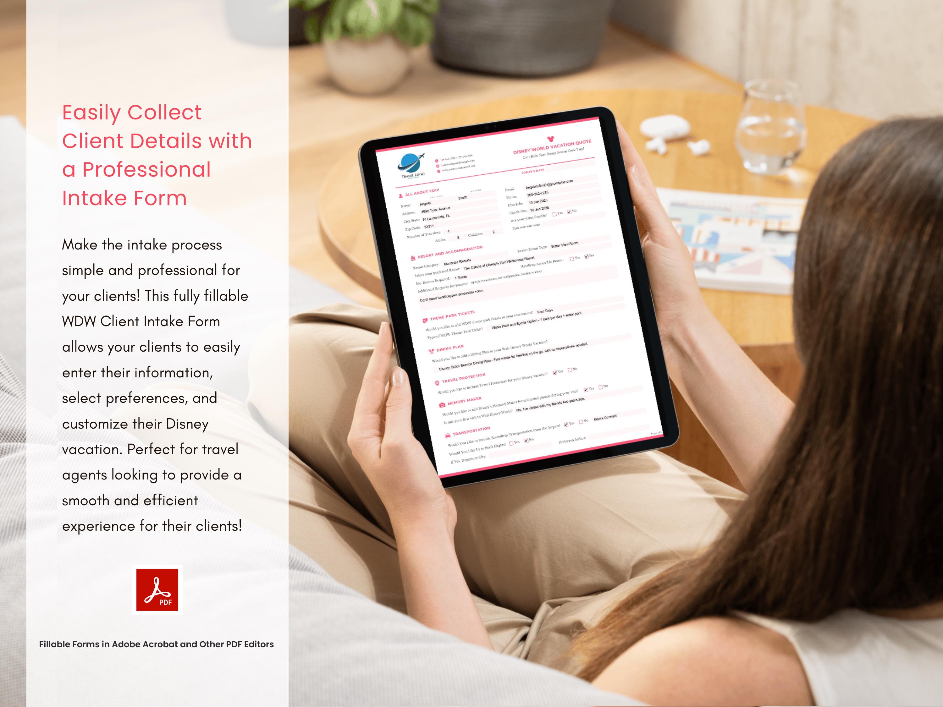 WDW Client Intake Form Fillable PDF Template for Travel Agents - 3 ...