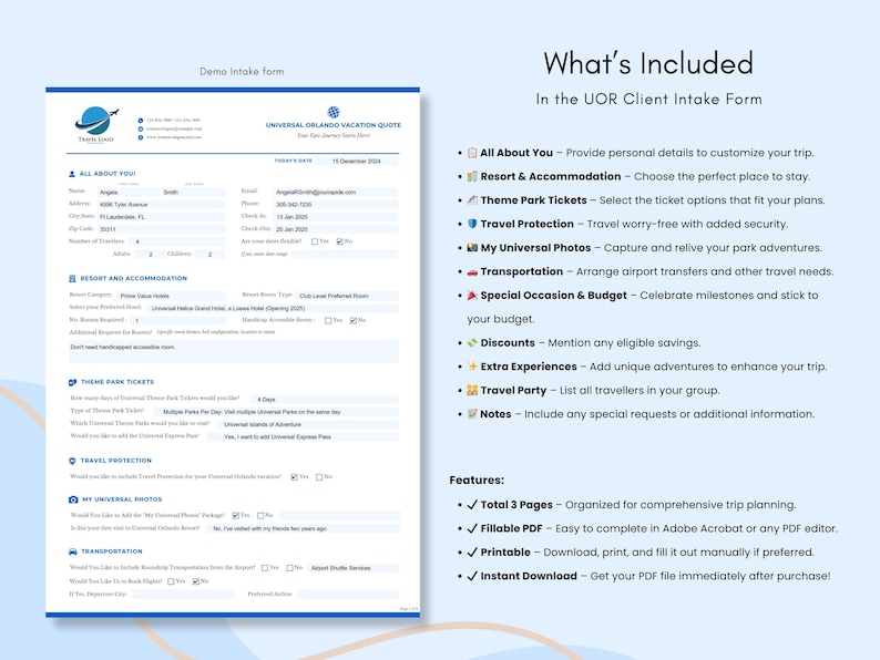 UOR Client Intake Form Fillable PDF Template for Travel Agents – 3 ...