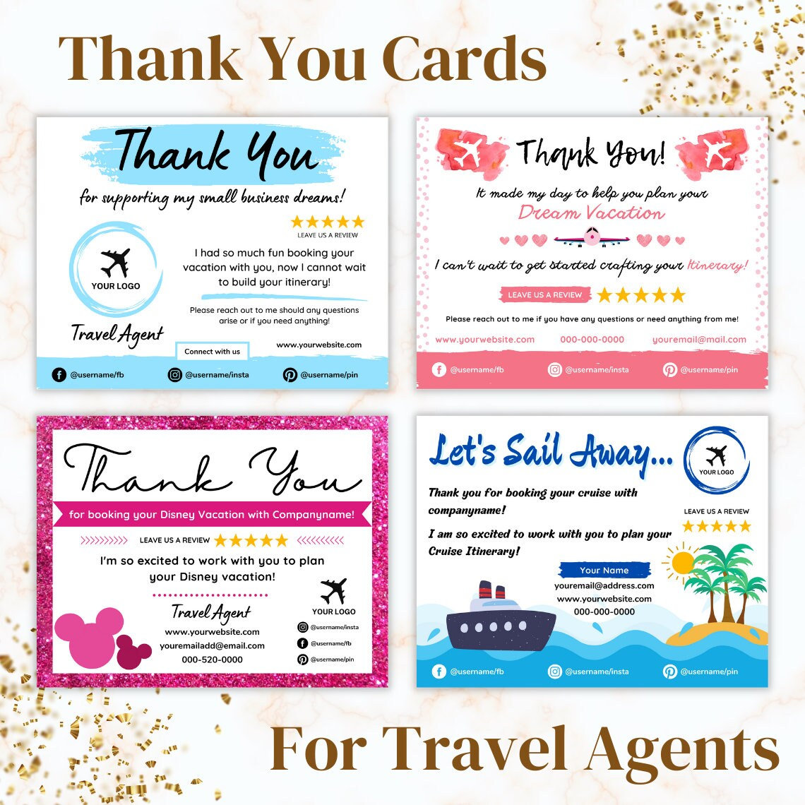 Travel Agents Thank You Card Editable CANVA Template - Total 8 Thank ...