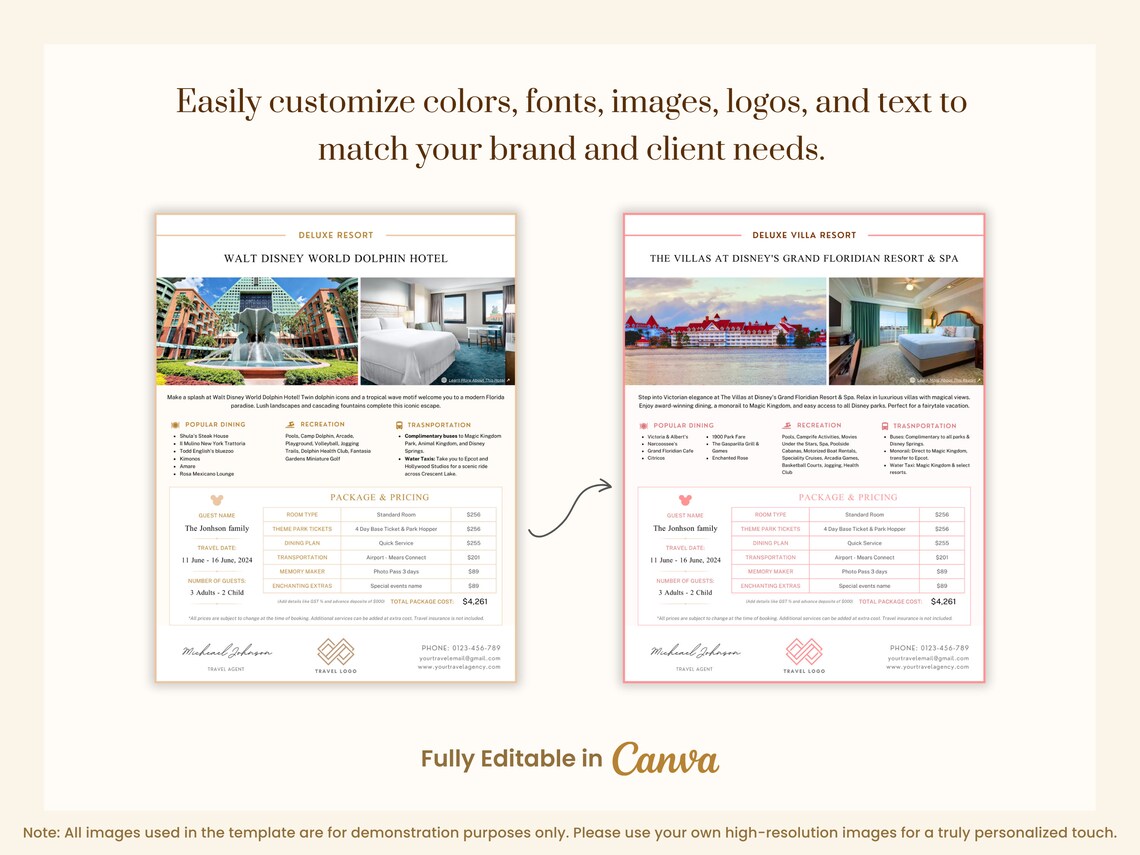 WDW Resort Quotation Templates With 35 Resorts, Fully Editable Template ...