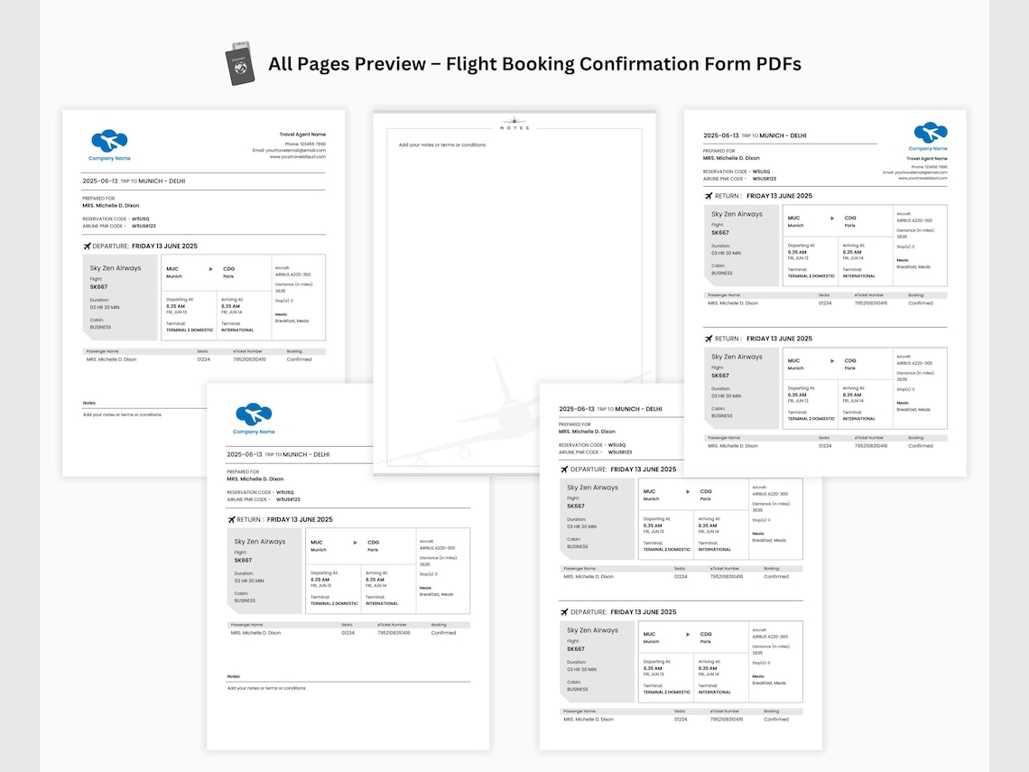 Flight Booking Confirmation Template | Editable in Canva | Travel Agent ...