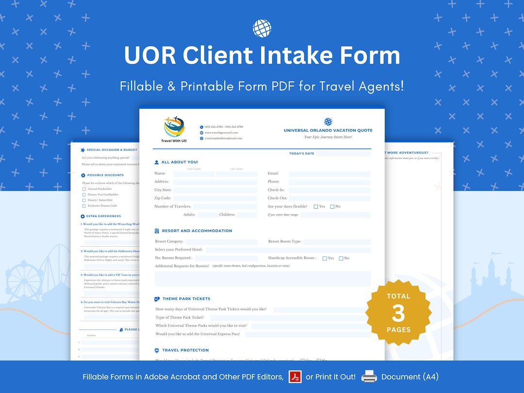 UOR Client Intake Form Fillable PDF Template for Travel Agents – 3 ...