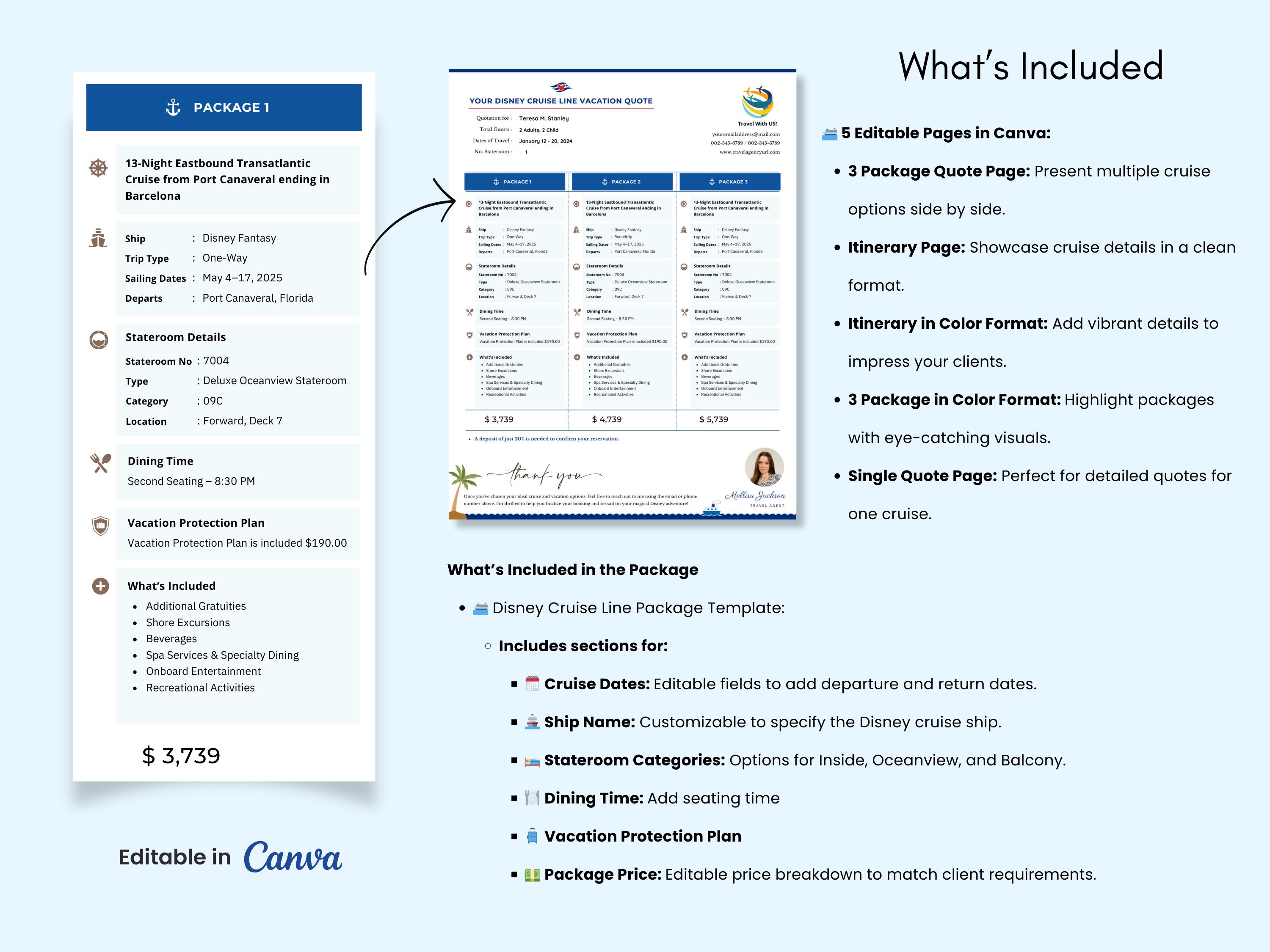 DCL Quote Template for Travel Agents Fully Editable in Canva Single and ...
