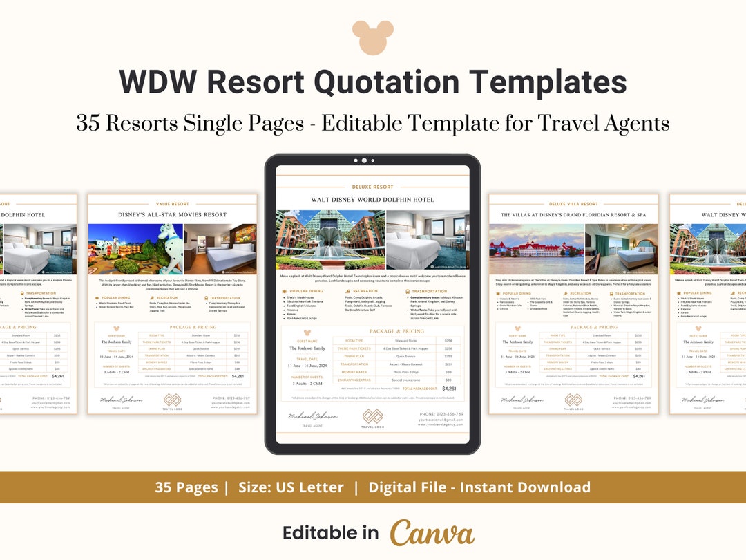 WDW Resort Quotation Templates With 35 Resorts, Fully Editable Template ...