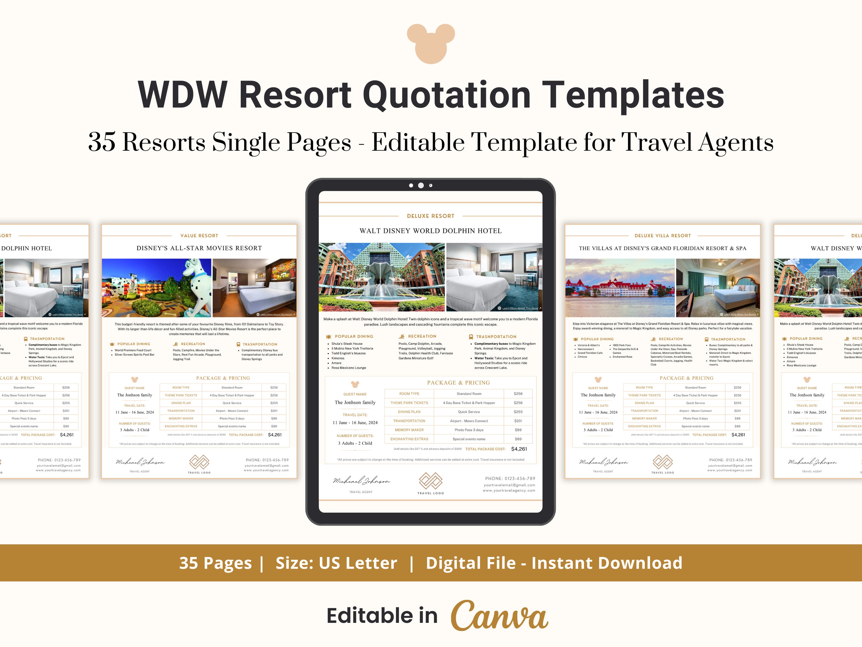 WDW Resort Quotation Templates With 35 Resorts, Fully Editable Template ...