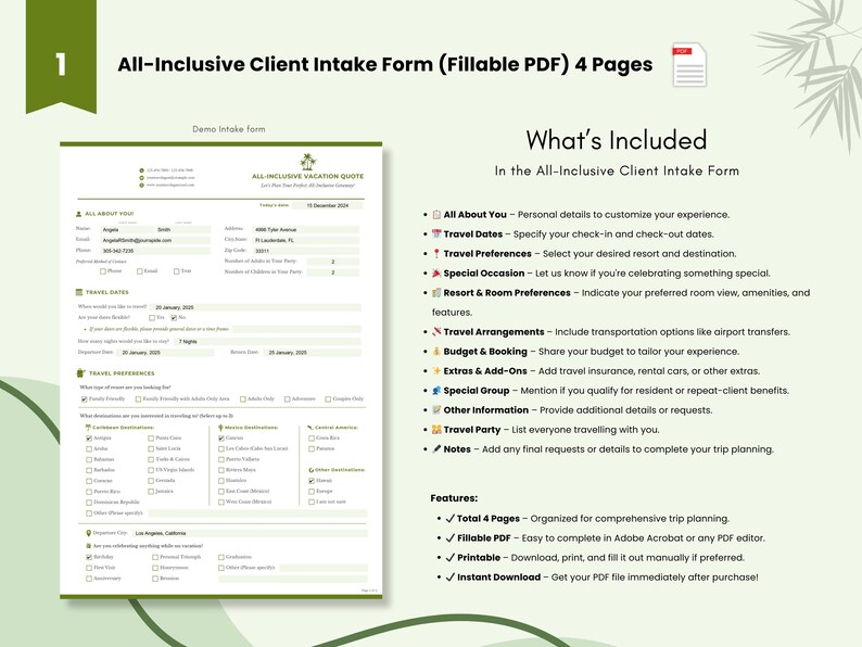 All-inclusive Vacation Form Bundle – Client Intake & Confirmation Form ...