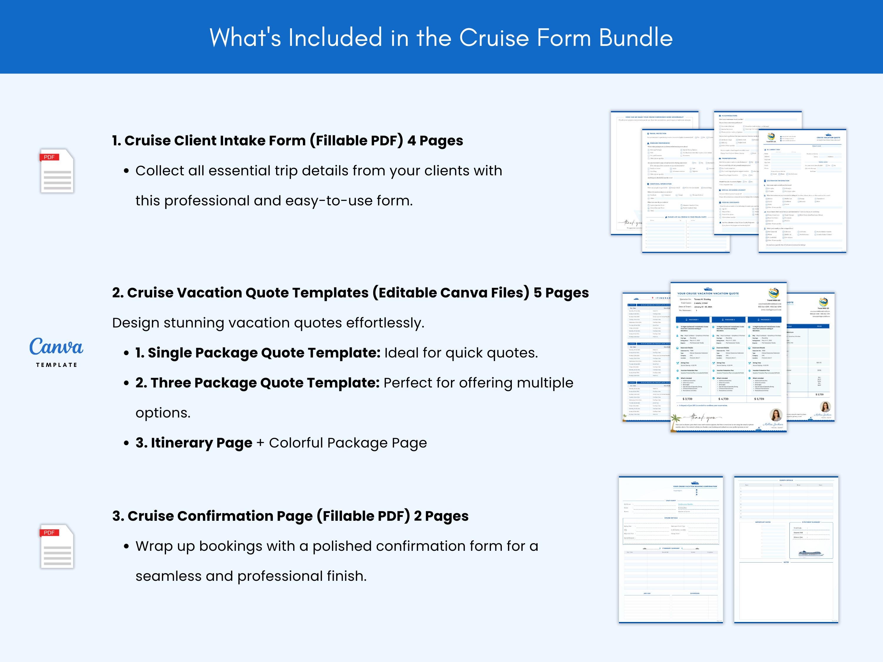 Cruise Form Bundle – Quote Template (editable in Canva), Client Intake ...