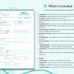 Travel Quote Client Intake Form Fillable PDF Template for Travel Agents ...