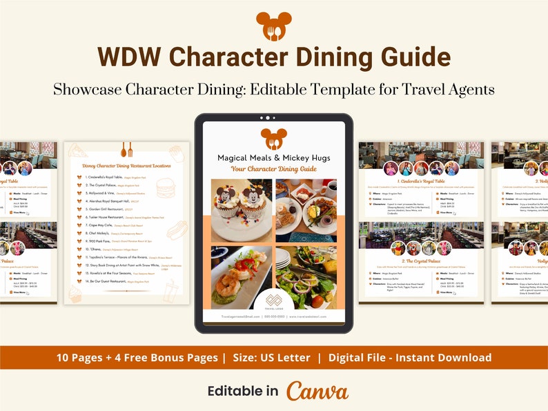 WDW Character Dining Guide With 14 Experiences, Fully Editable Template ...