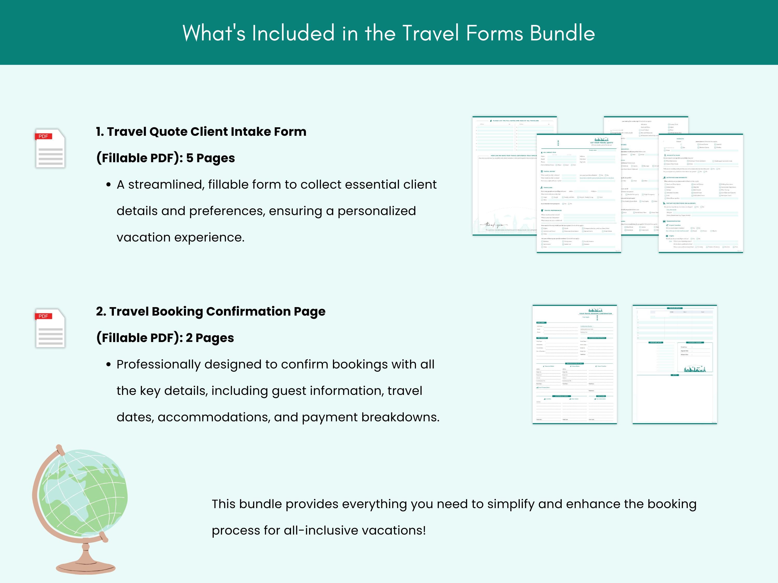 Travel Quote Client Intake Form & Booking Confirmation Form Bundle ...