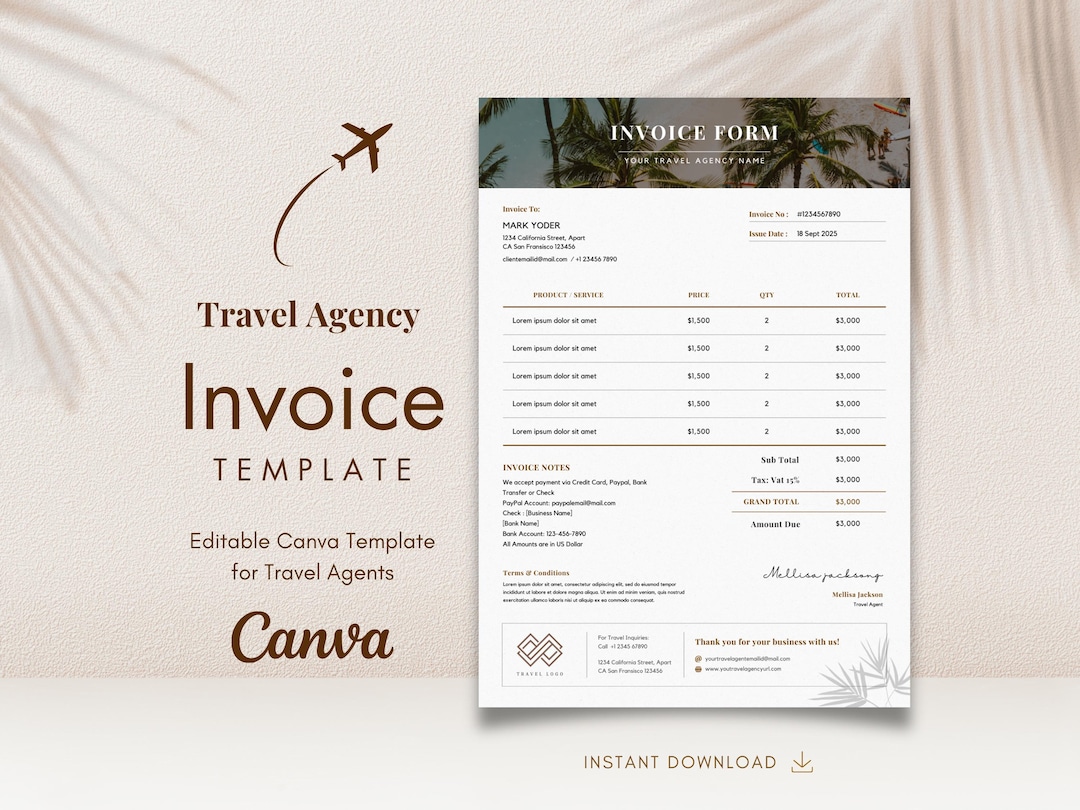 Buy Travel Agency Invoice Template for Travel Agents & Advisors ...