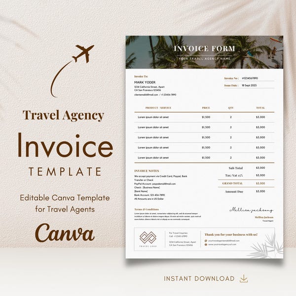 Travel Agency Invoice Template - Etsy