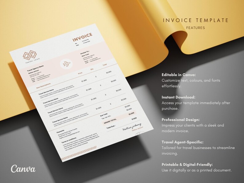 Editable Travel Agency Invoice Template for Travel Agents & Advisors ...