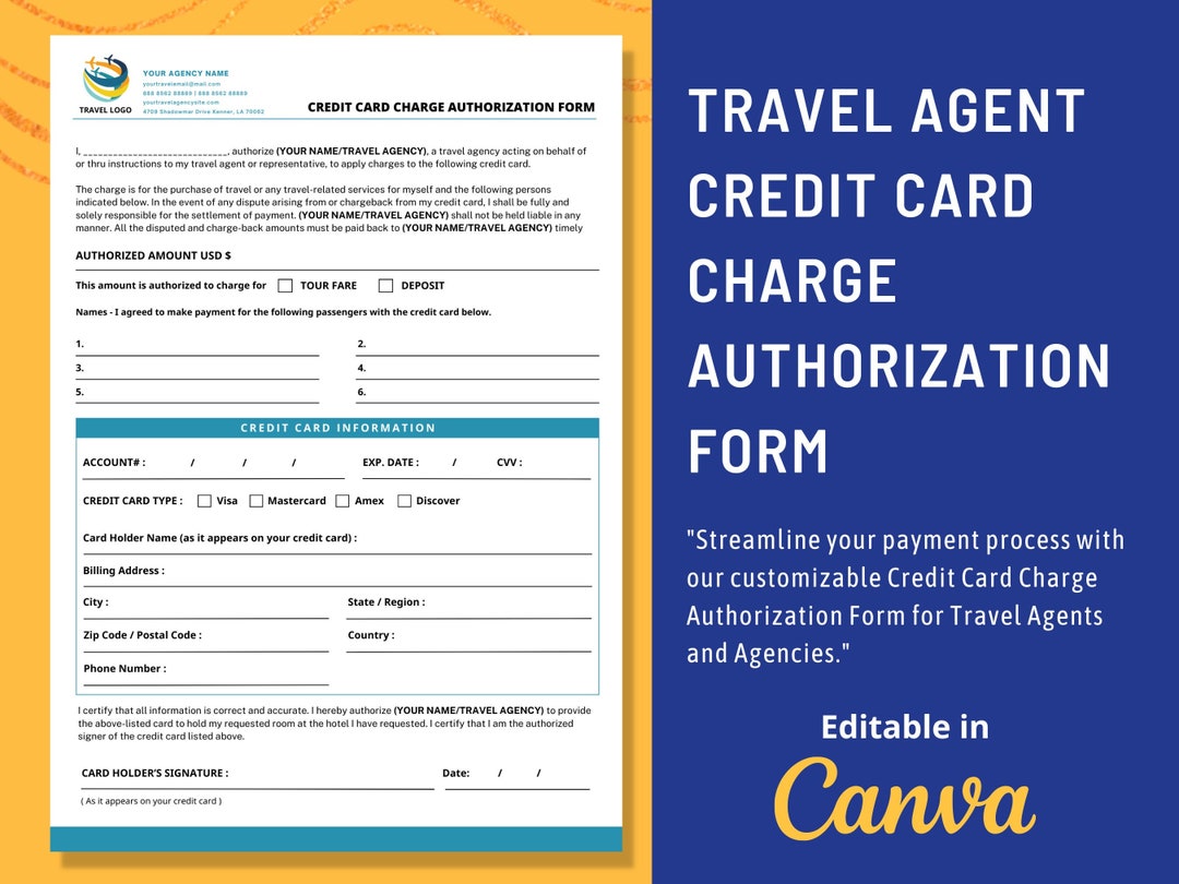 Credit Card Charge Authorization Form for Travel Agents and Agencies ...