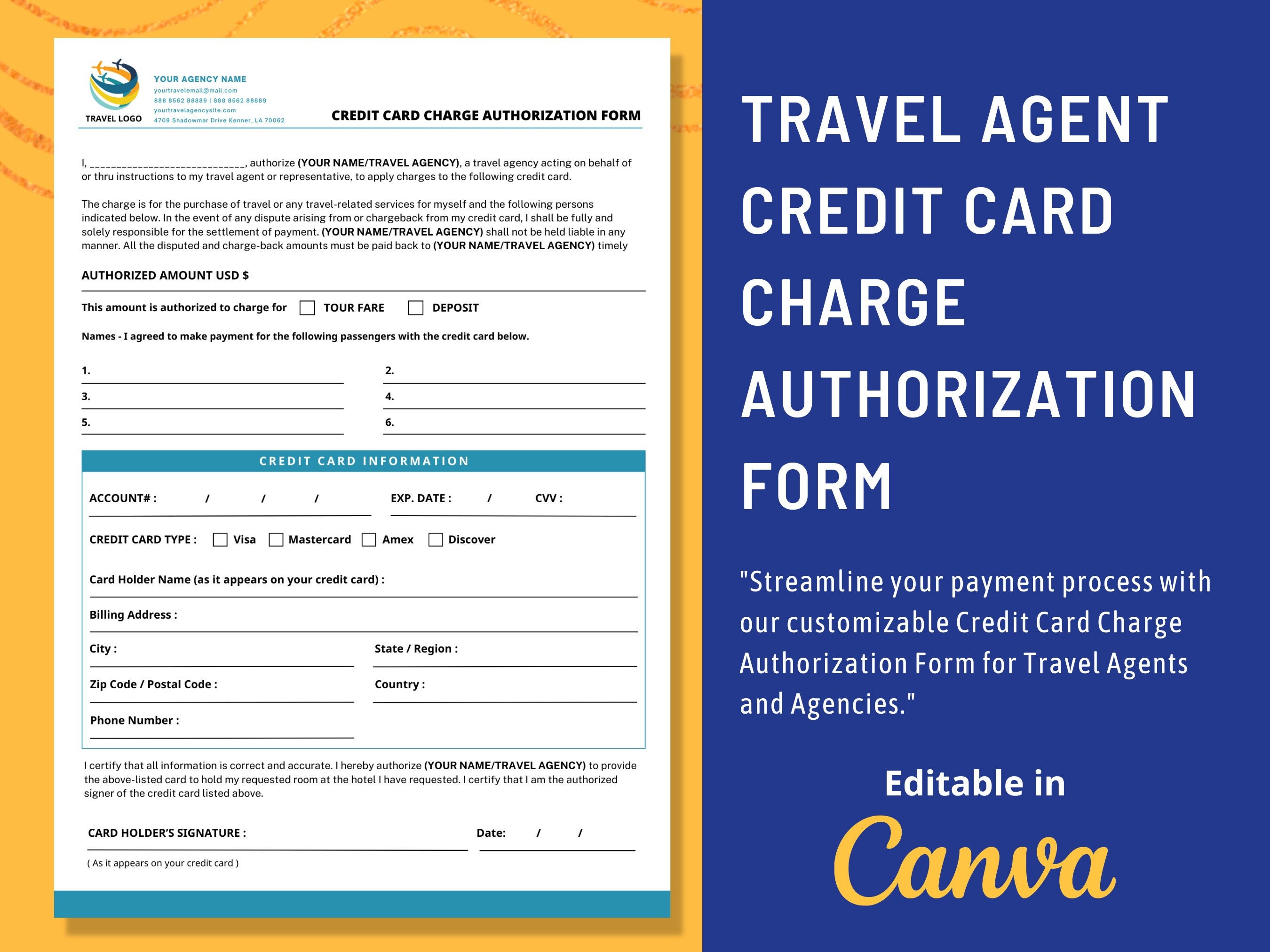 Credit Card Charge Authorization Form for Travel Agents and Agencies ...