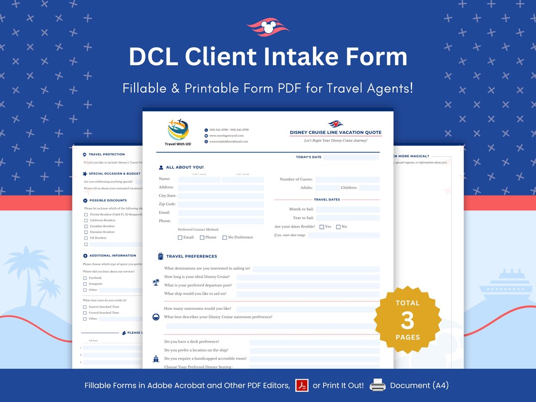 DCL Client Intake Form Fillable PDF Template for Travel Agents – 3 ...