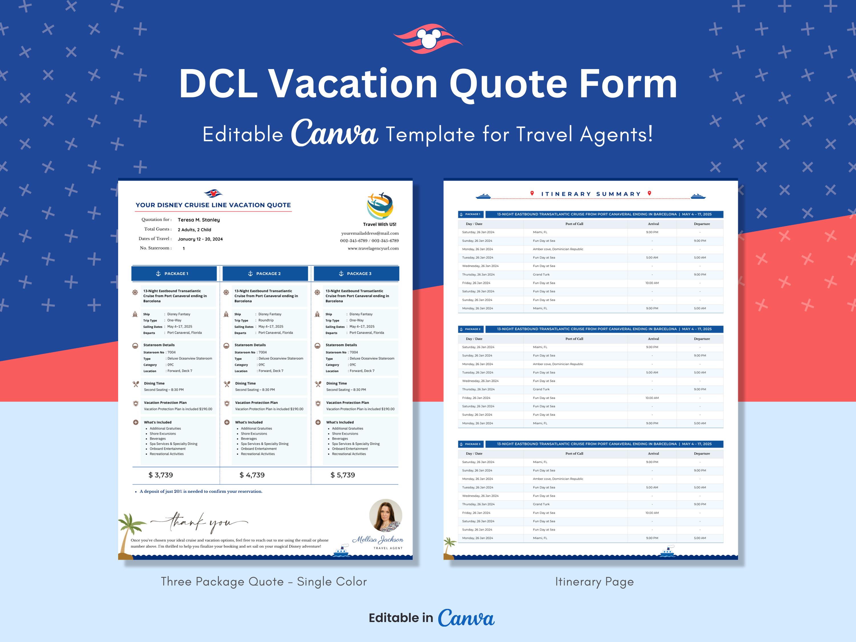 DCL Quote Template for Travel Agents Fully Editable in Canva Single and ...