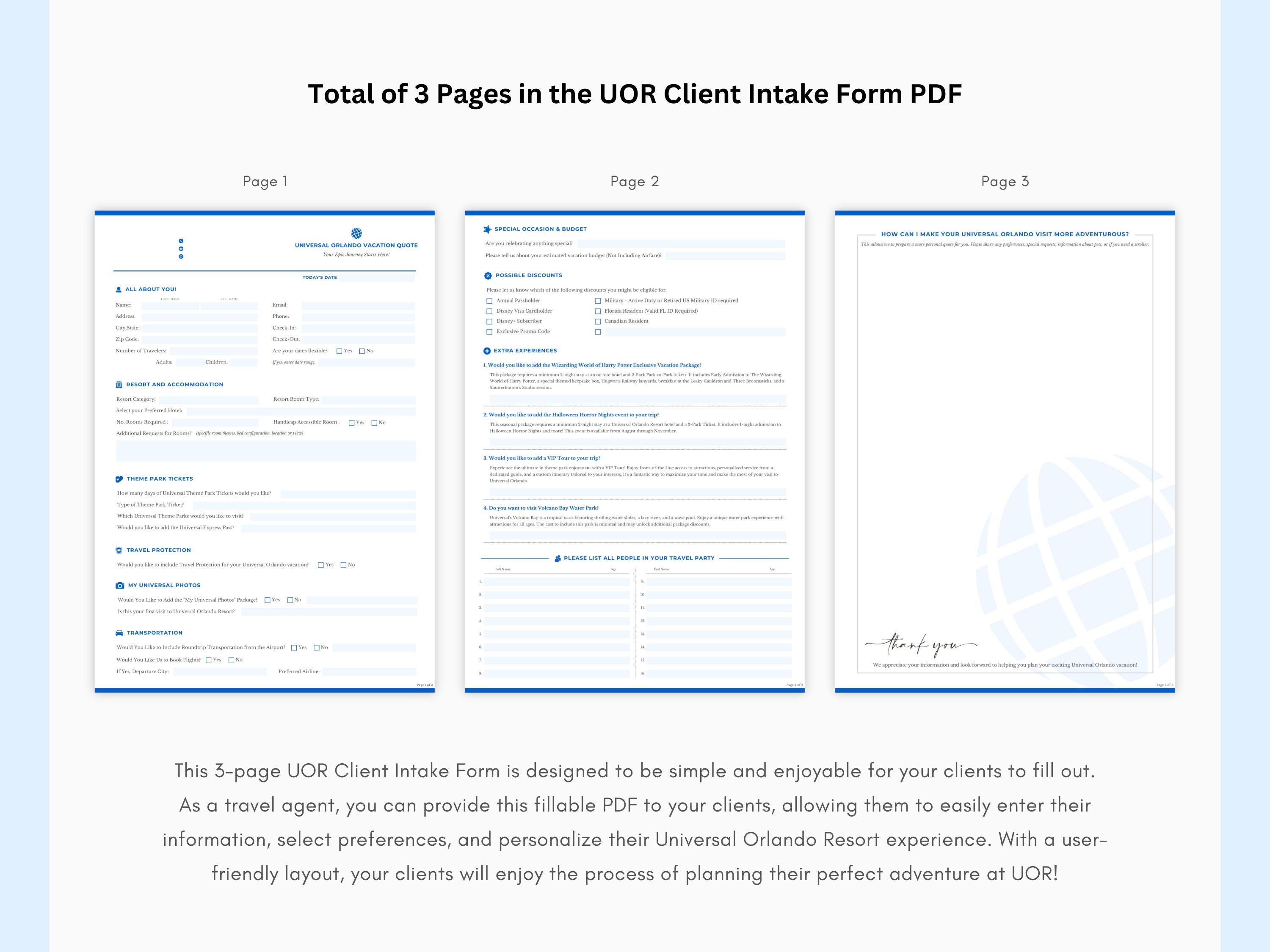 UOR Client Intake Form Fillable PDF Template for Travel Agents – 3 ...