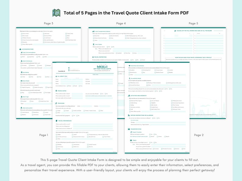Travel Quote Client Intake Form Fillable PDF Template for Travel Agents ...