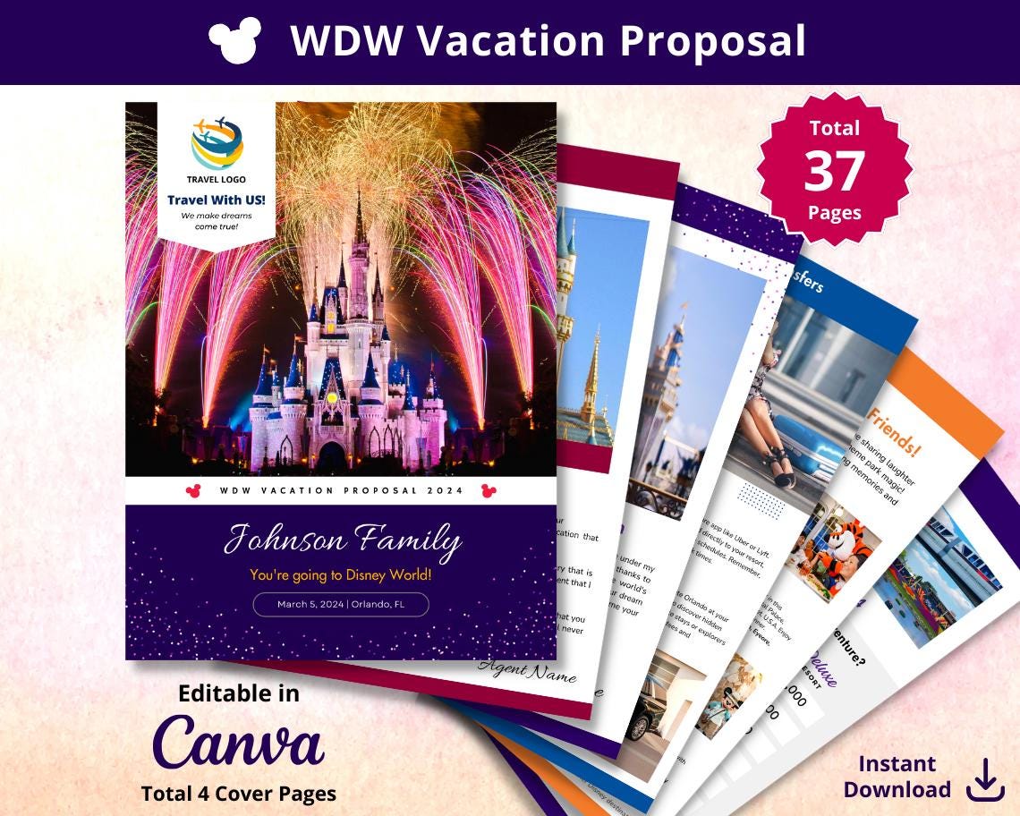 WDW Vacation Proposal Canva Template for Travel Agents (fully ...