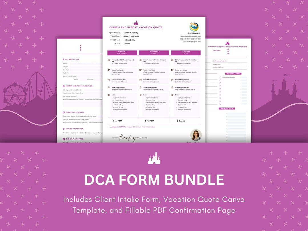 DCA Form Bundle Intake Form fillable PDF, Quote Template editable in ...