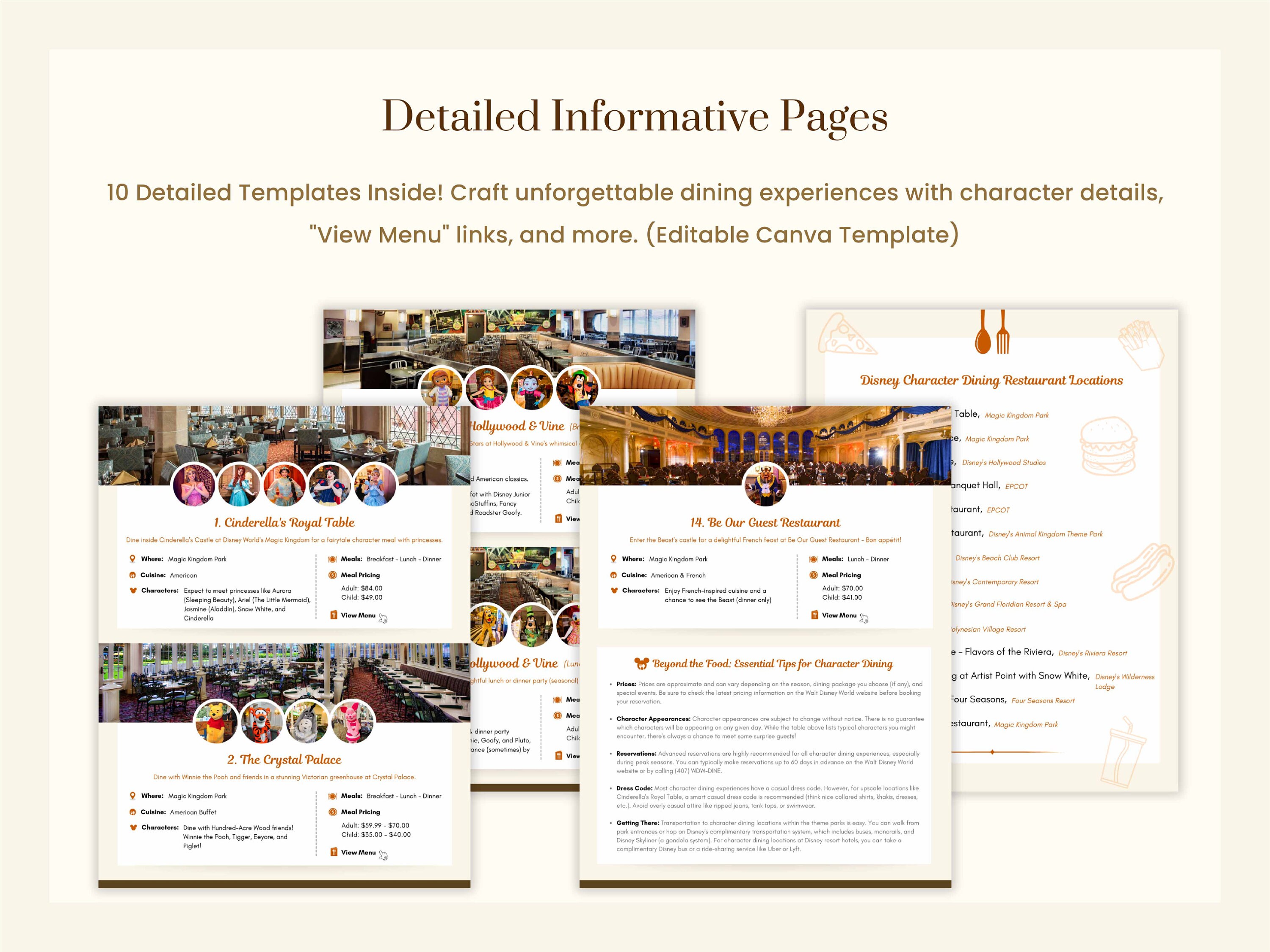 WDW Character Dining Guide With 14 Experiences, Fully Editable Template ...