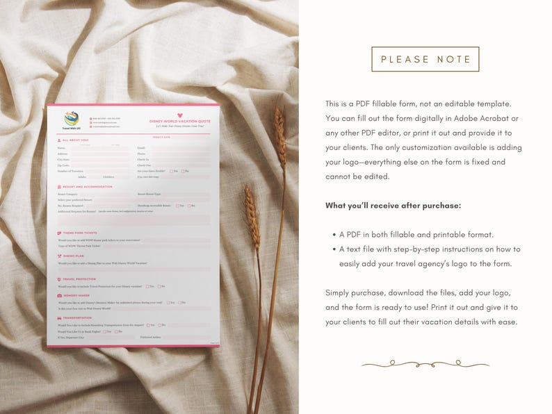 WDW Client Intake Form Fillable PDF Template for Travel Agents - 3 ...