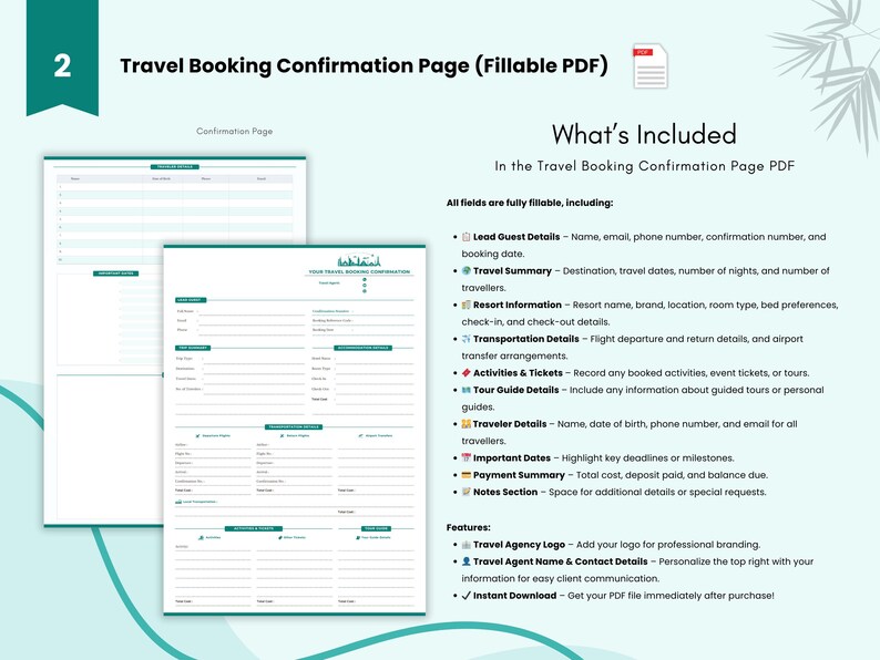 Travel Quote Client Intake Form & Booking Confirmation Form Bundle – (both Fillable PDF ...