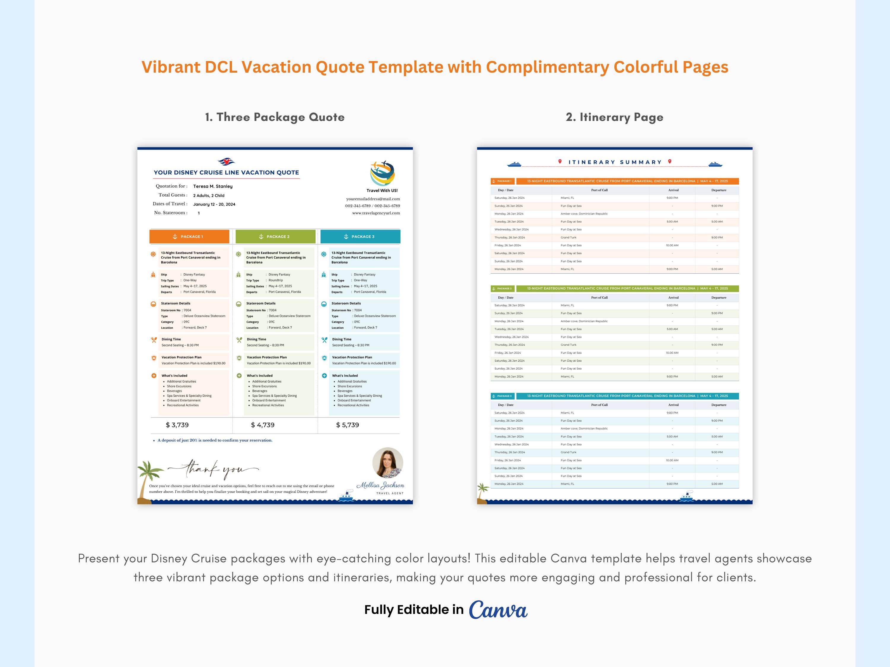 DCL Quote Template for Travel Agents Fully Editable in Canva Single and ...