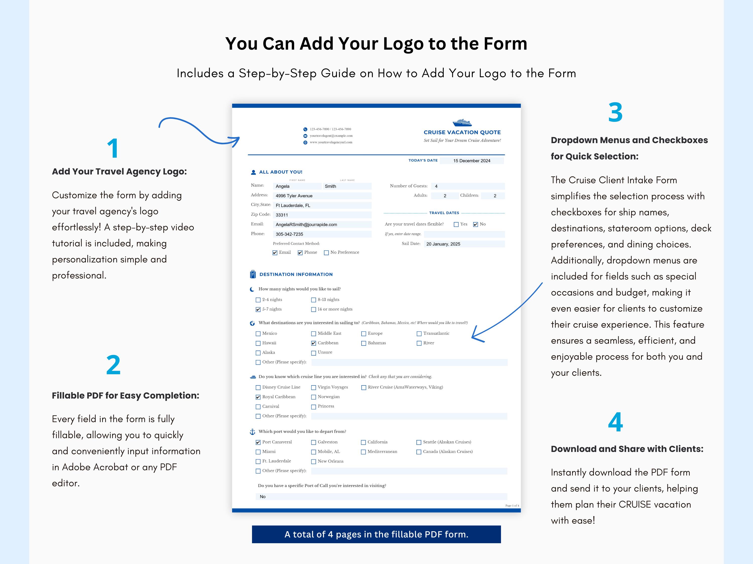 Cruise Client Intake Form Fillable PDF Template for Travel Agents – 4 ...
