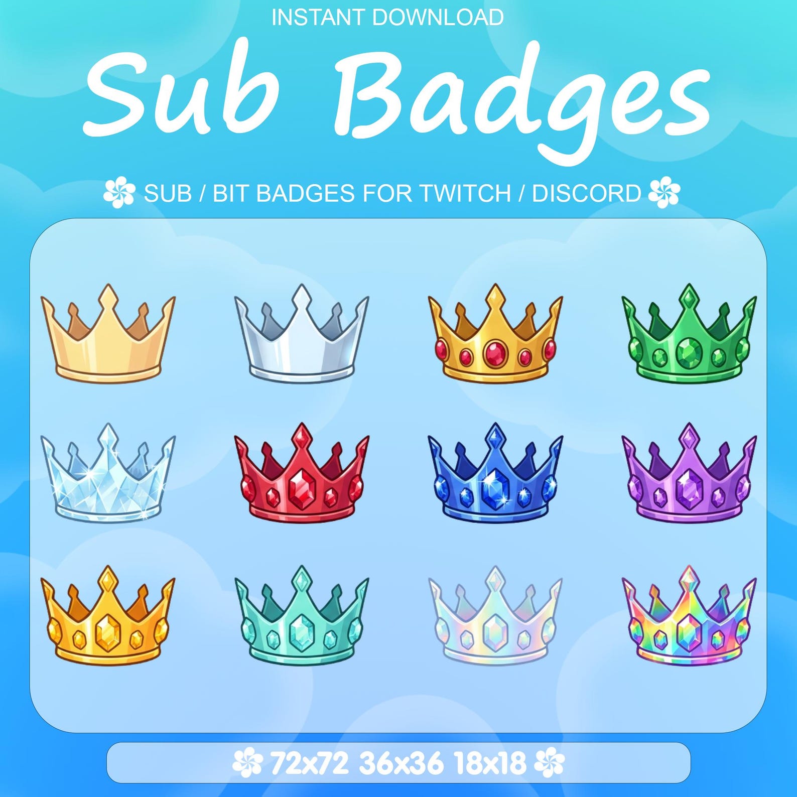 Crown Badges for Twitch - 12 Crowns, Sub Badges, Crown, Badges for ...