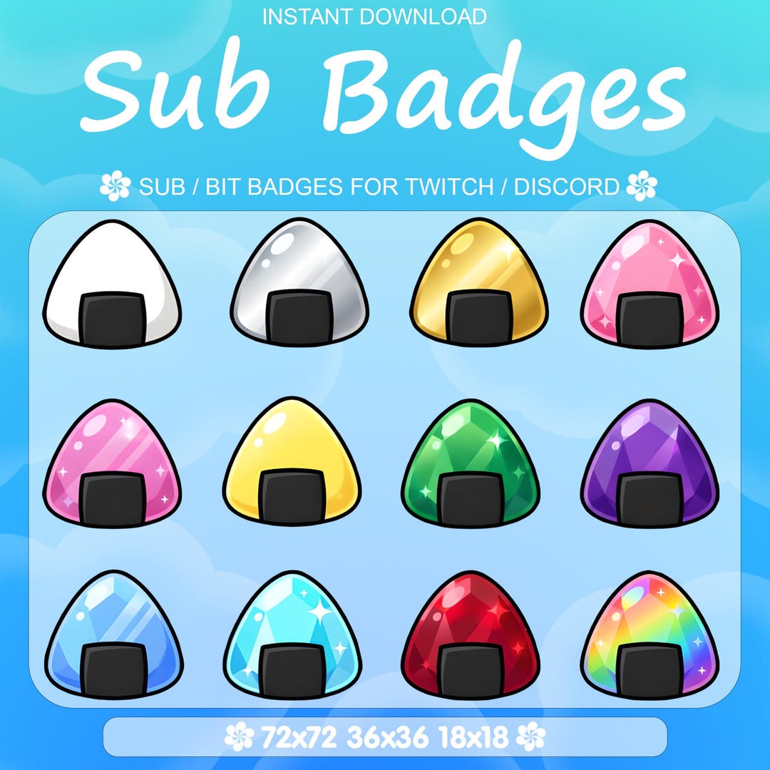 Onigiri Sub Badges for Twitch - 12 Sub Badges, Twitch Badges, Food ...