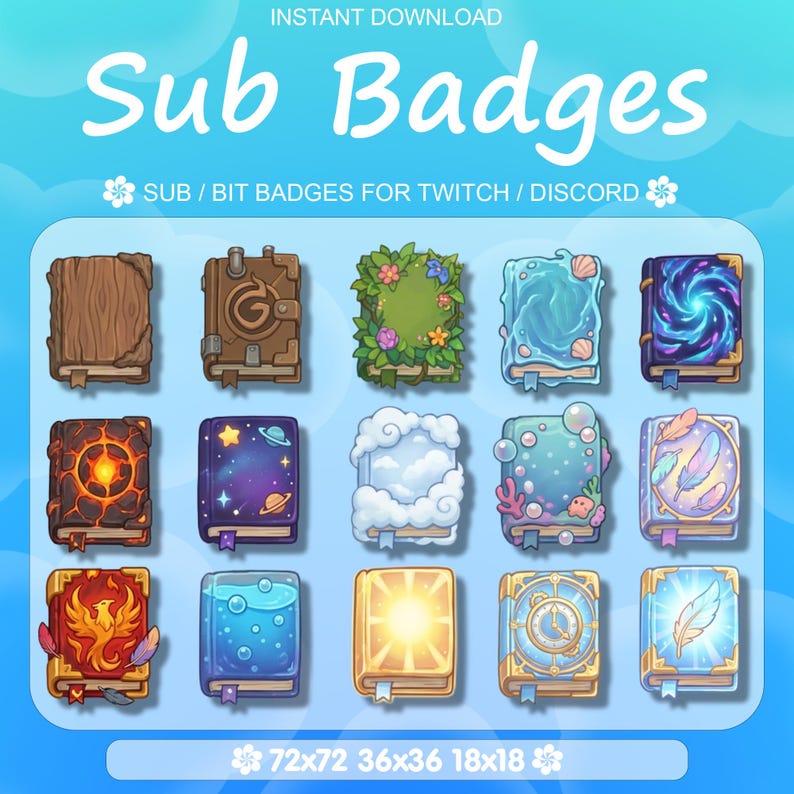Fantasy Book Sub Badges for Twitch! - Sub Badges, Twitch, Emotes, Cute ...