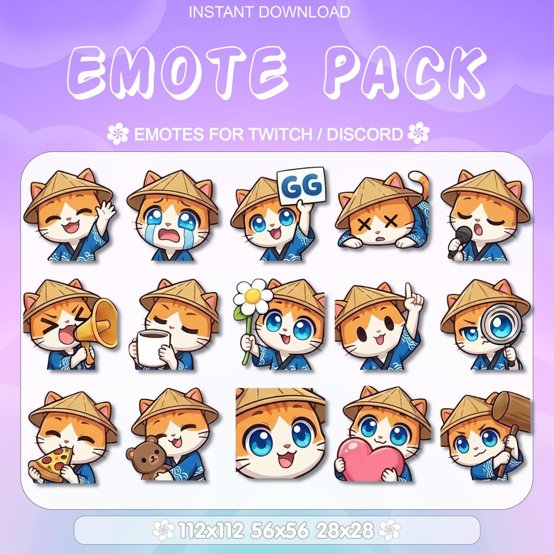 Japanese Wanderer Cat Emote Pack for Twitch - 15 Cat Emotes, Cat, Japan ...