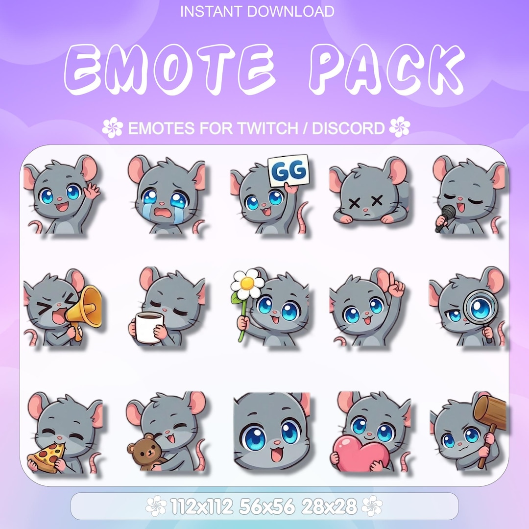 Gray Mouse Emote Pack for Twitch - 15 Emotes, Mouse Emotes, Grey, Cute ...