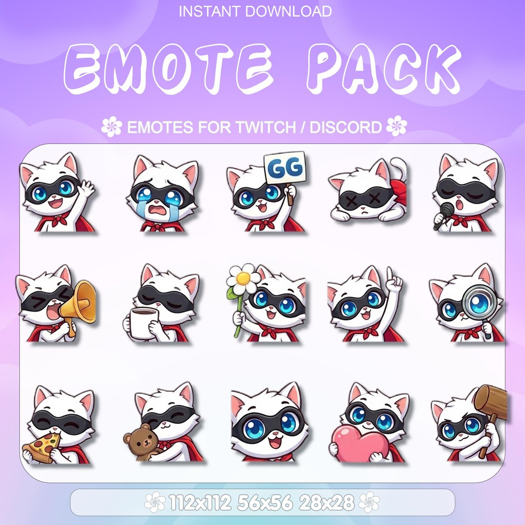 Super Cat Emotes for Twitch - 15 Super Hero Cat Emotes, Emote Pack ...