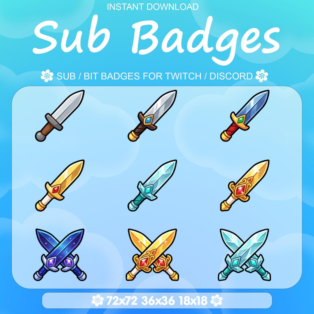 Sword Badges for Twitch - 12 Sub Badges, Swords, Twitch Badges, Sword ...