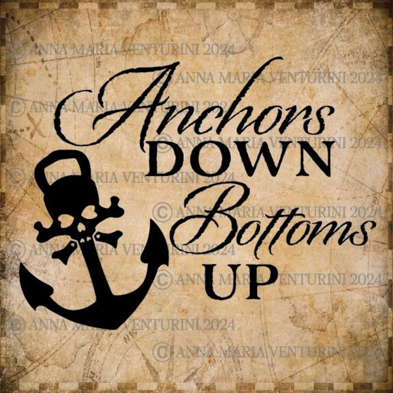 Pirate SVG. PNG. JPG. Anchors Down, Bottoms Up. Vector. Heat Transfer ...