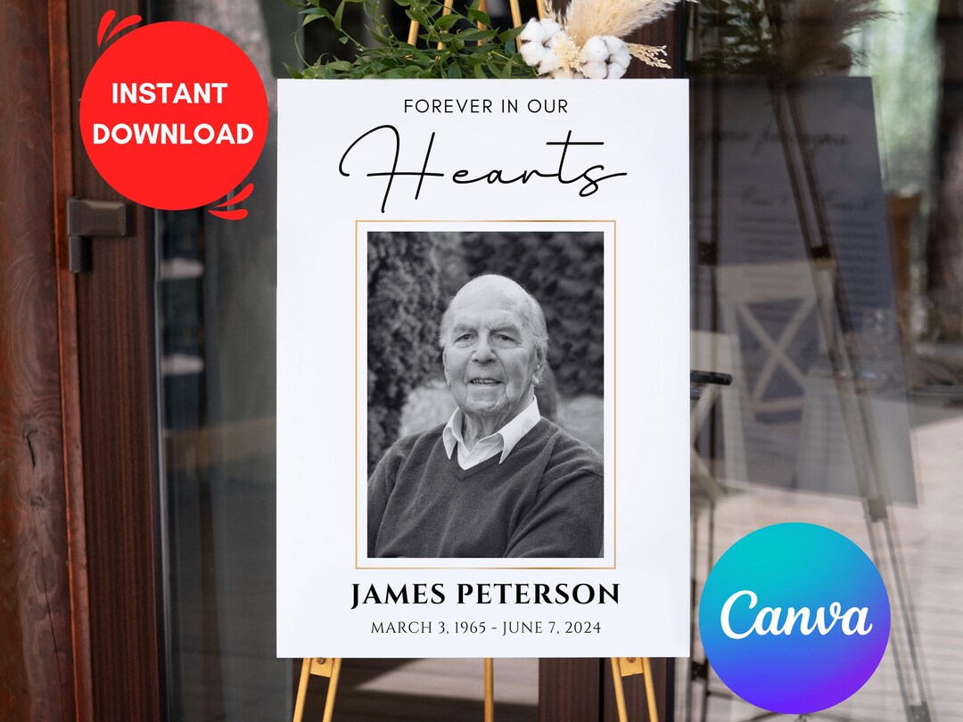 Funeral Poster Funeral Welcome Sign Memorial Sign for Men Obituary ...