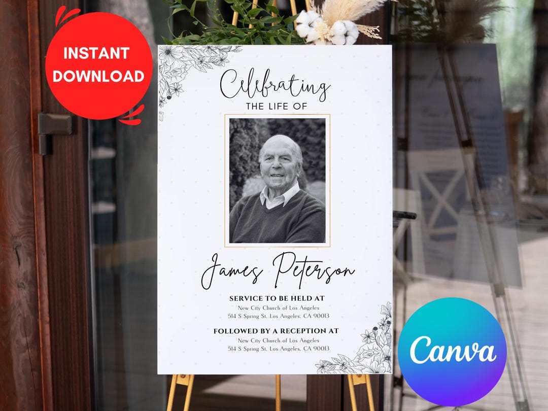 Funeral Memorial Board Template: Editable Obituary Sign (digital ...