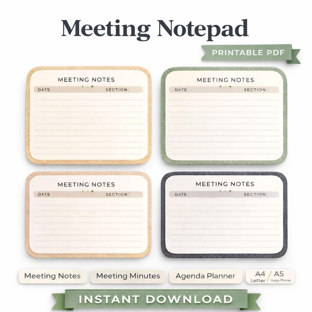 Meeting Notepad Printable | Meeting Notes & Minutes Template | Business ...