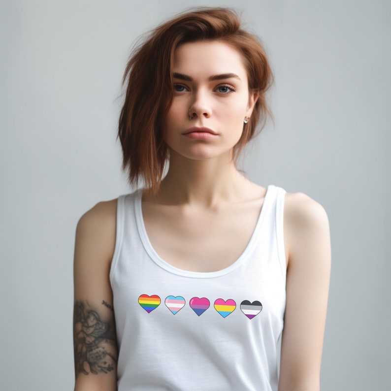 LGBTQ Pride Hearts Tank Top Rainbow, Transgender, Bisexual, Pansexual ...