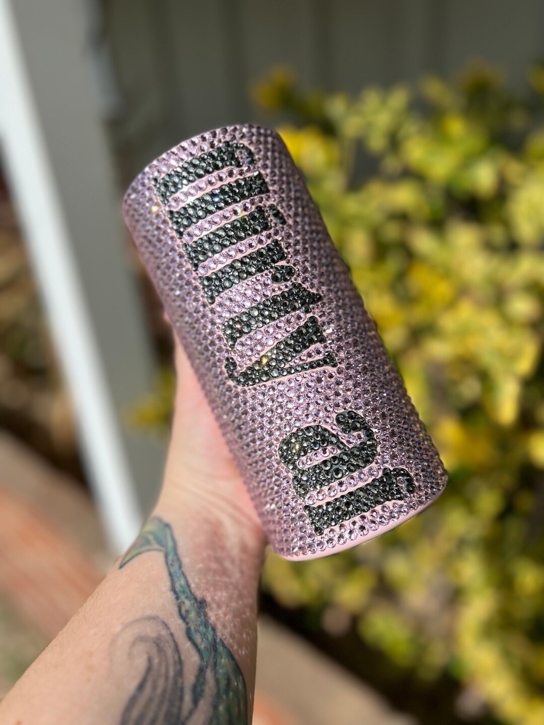 22 Oz Full Bling Stainless Steel Tumbler Light Pink Glass Stones ...