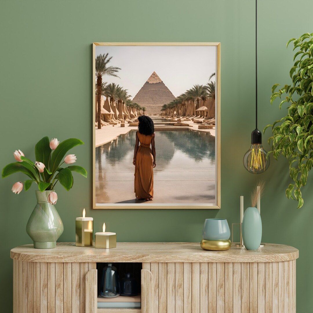Pyramid of Giza View, Black Woman Facing the Pyramid Art, Black Woman ...