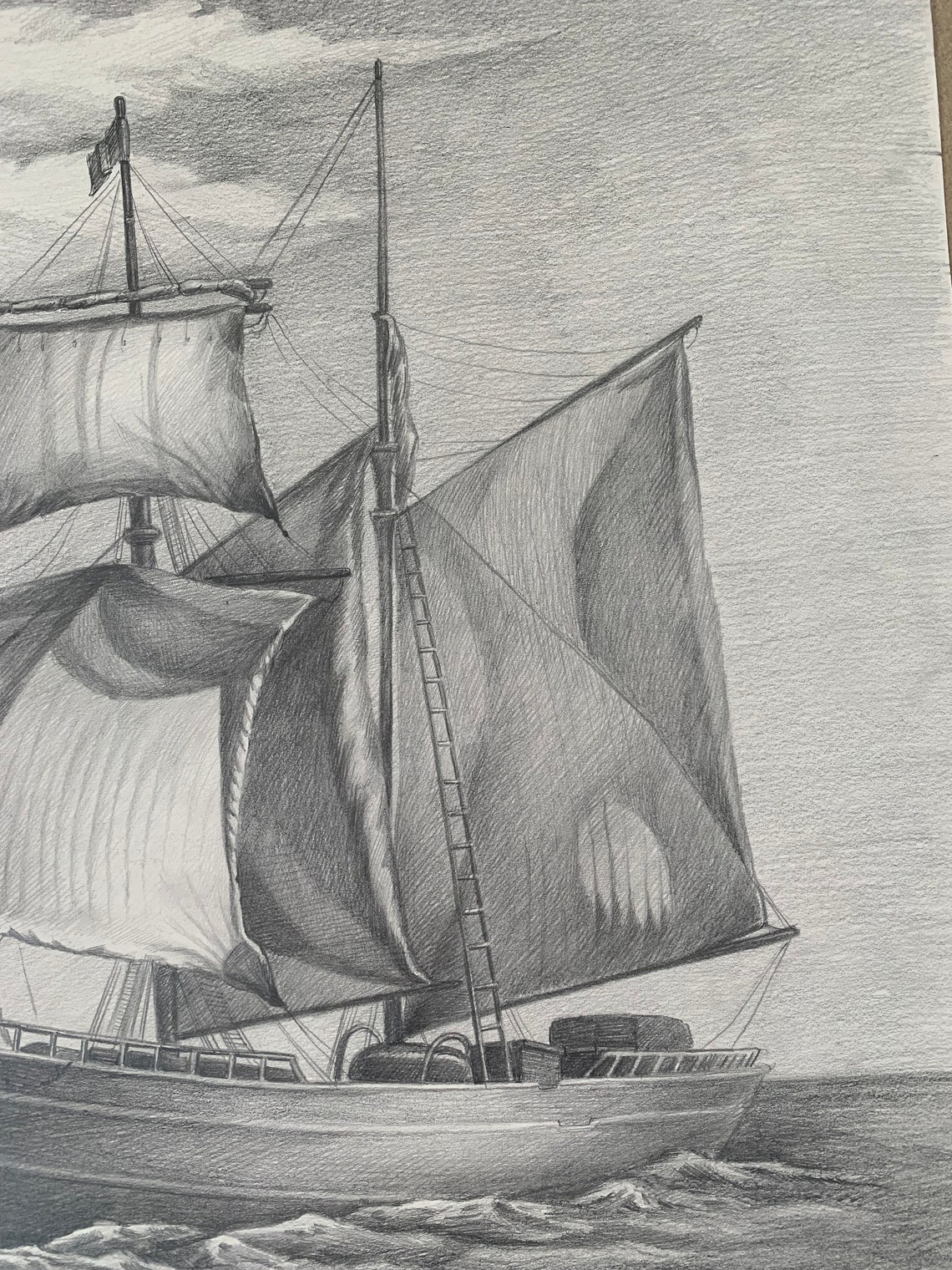 Original Pencil Drawing/“ocean Voyage” Graphic/ Ship Hand Drawing/old ...